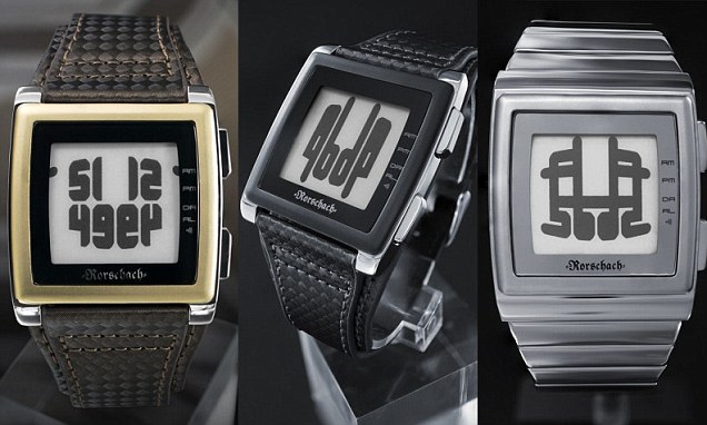 Digital watch displays time using the psychological INKBLOT TEST